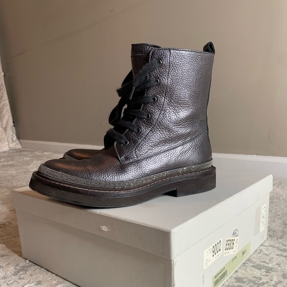 Brunello Cucinelli | Shoes | Womens Chic Metallic Combat Boots | Poshmark